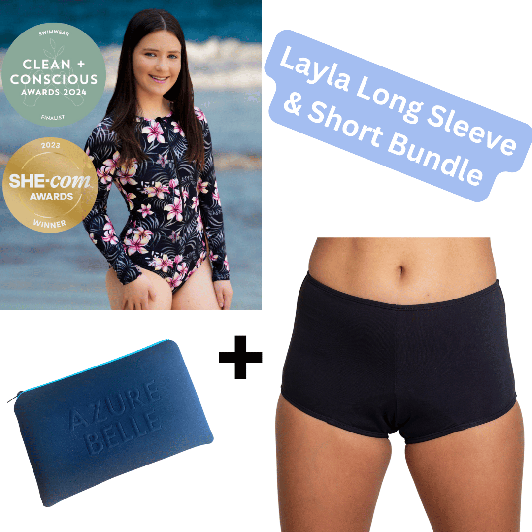 Teen Layla Long Sleeve and Shorts Period Swim Bundle – Azure Belle Period Swimwear